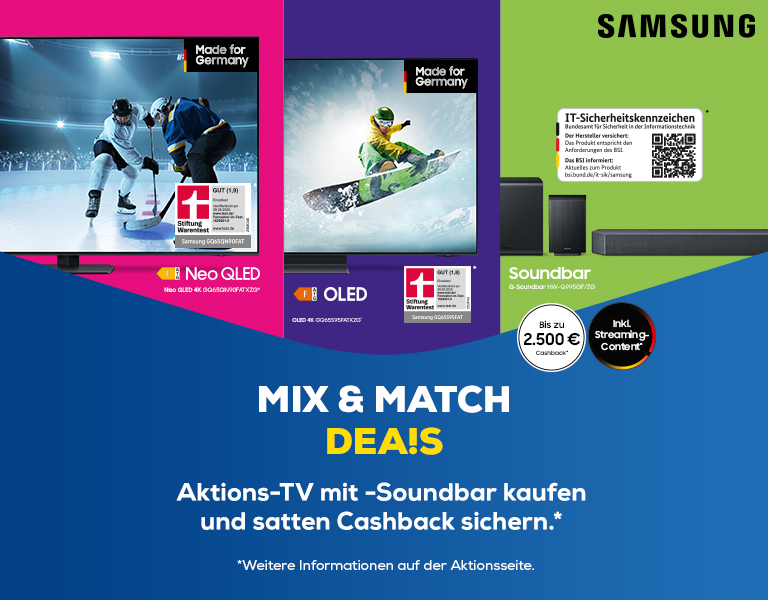 Aktions-TV mit -Soundbar kaufen und satten Cashback sichern.