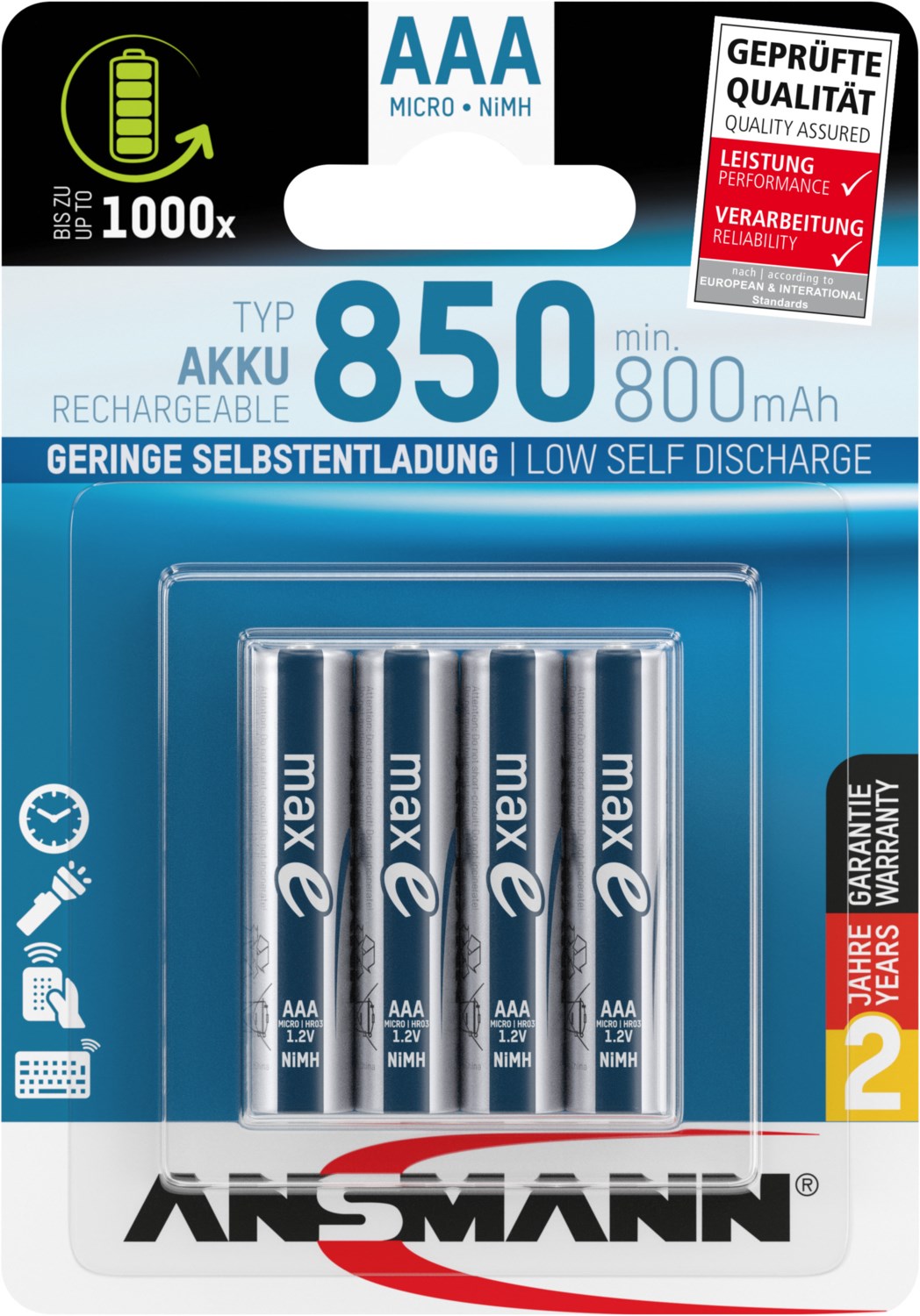 ANSMANN NiMH Akku Micro AAA Typ 850 4er Blister | EURONICS