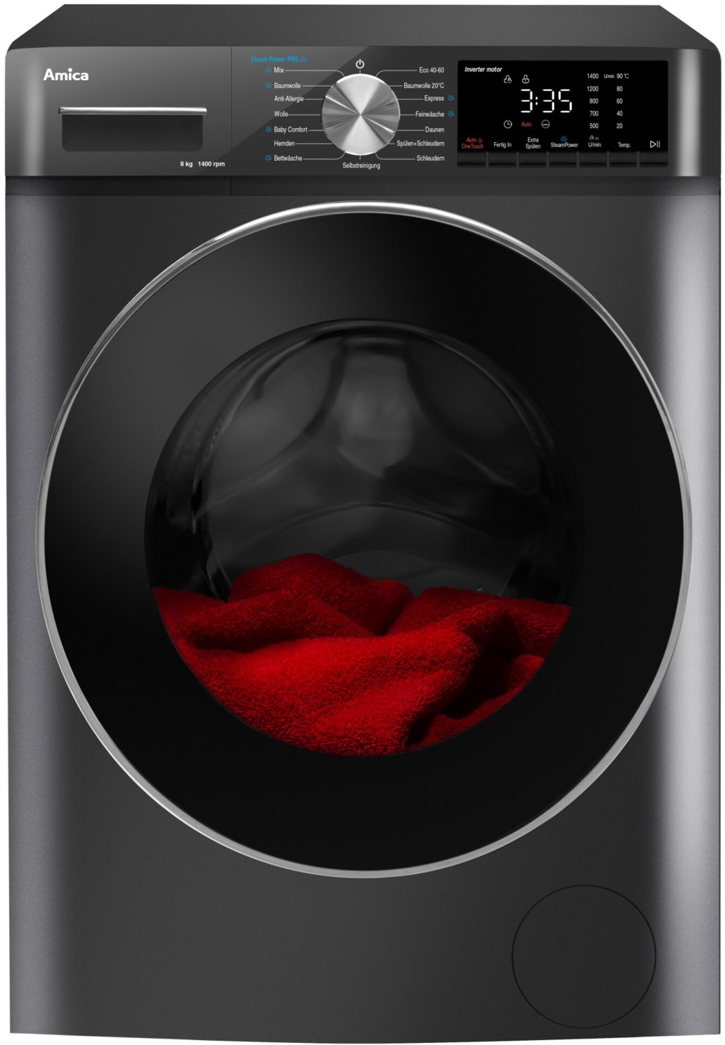 Amica WA 484 085 G Stand-Waschmaschine-Frontlader dunkelgrau, 8 kg ...