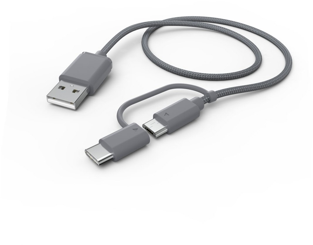 Hama 2in1-USB-Kabel grau USB-A>Micro-USB mit USB-C Adapter | EURONICS