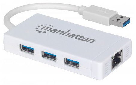 Manhattan USB > 3x USB + RJ45 Gigabit Adapter weiß | EURONICS