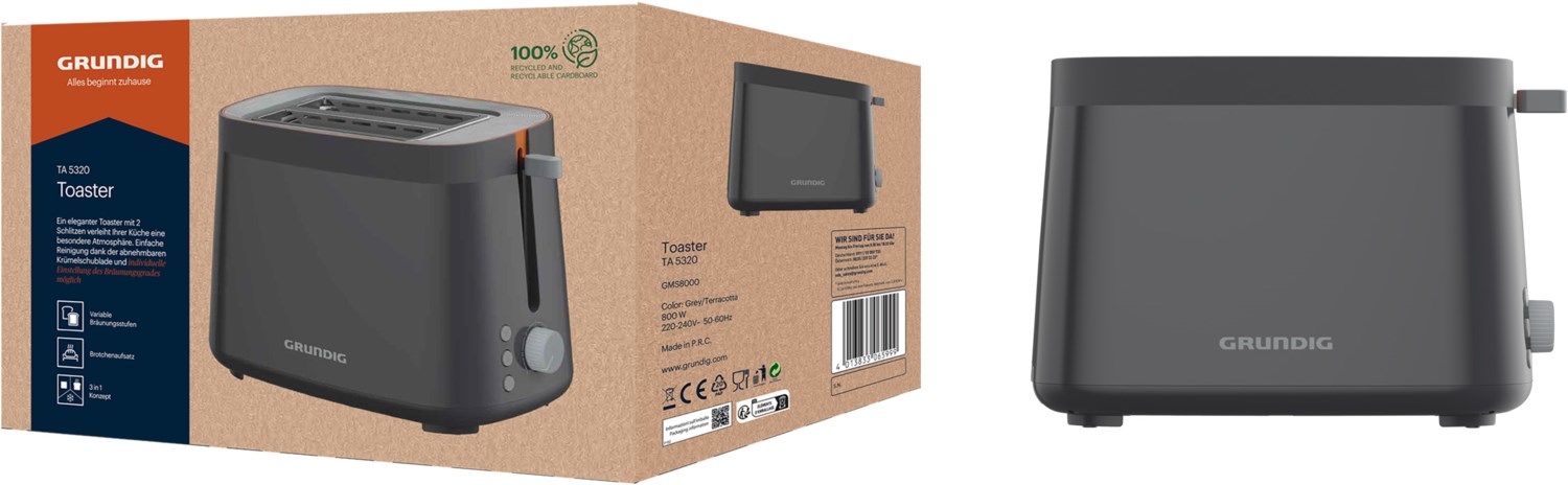 Grundig TA 5320 Kompakt-Toaster grau/terracotta | EURONICS