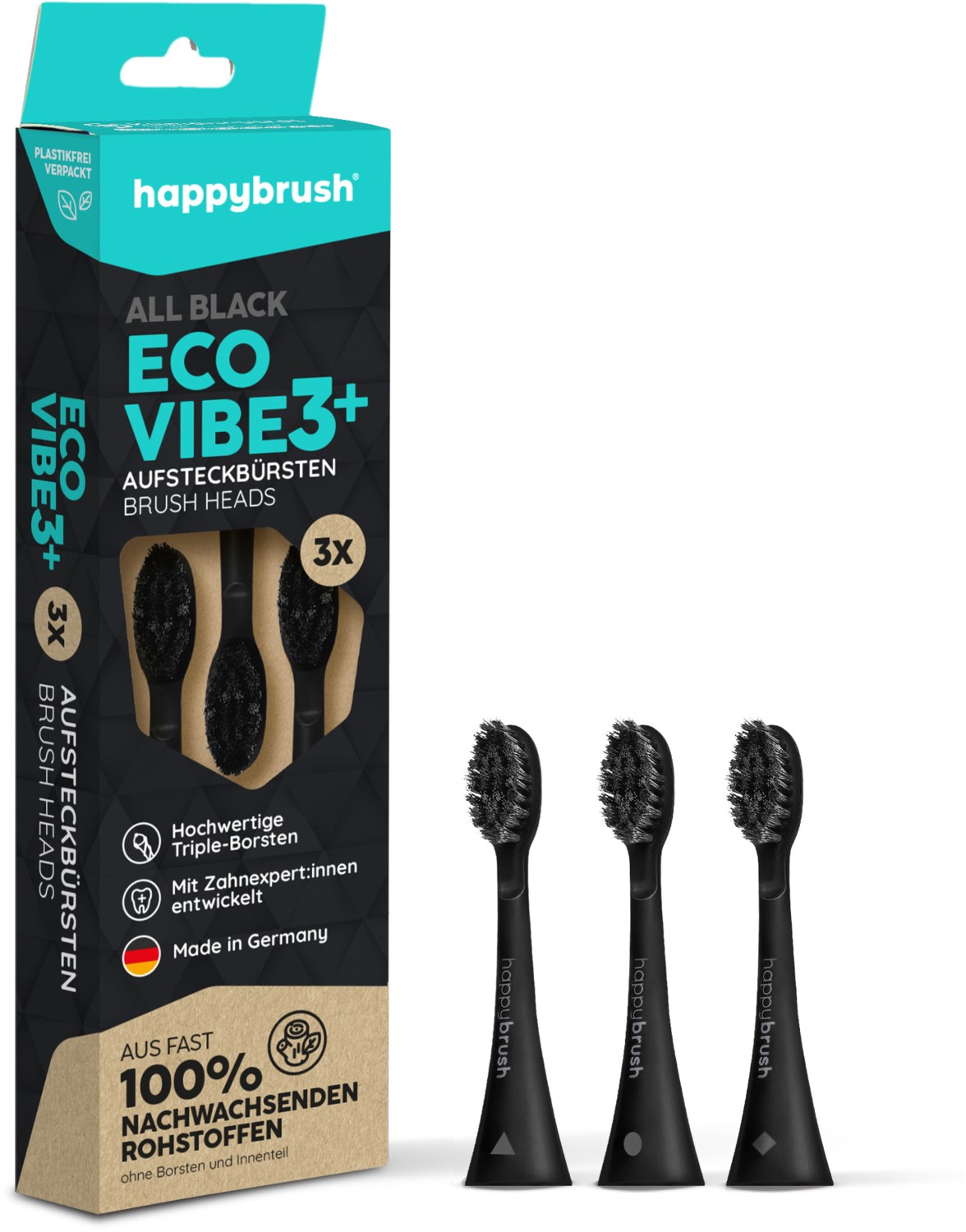 happybrush ECO VIBE 3+ Aufsteckbürsten Aufsteckbürste schwarz | EURONICS