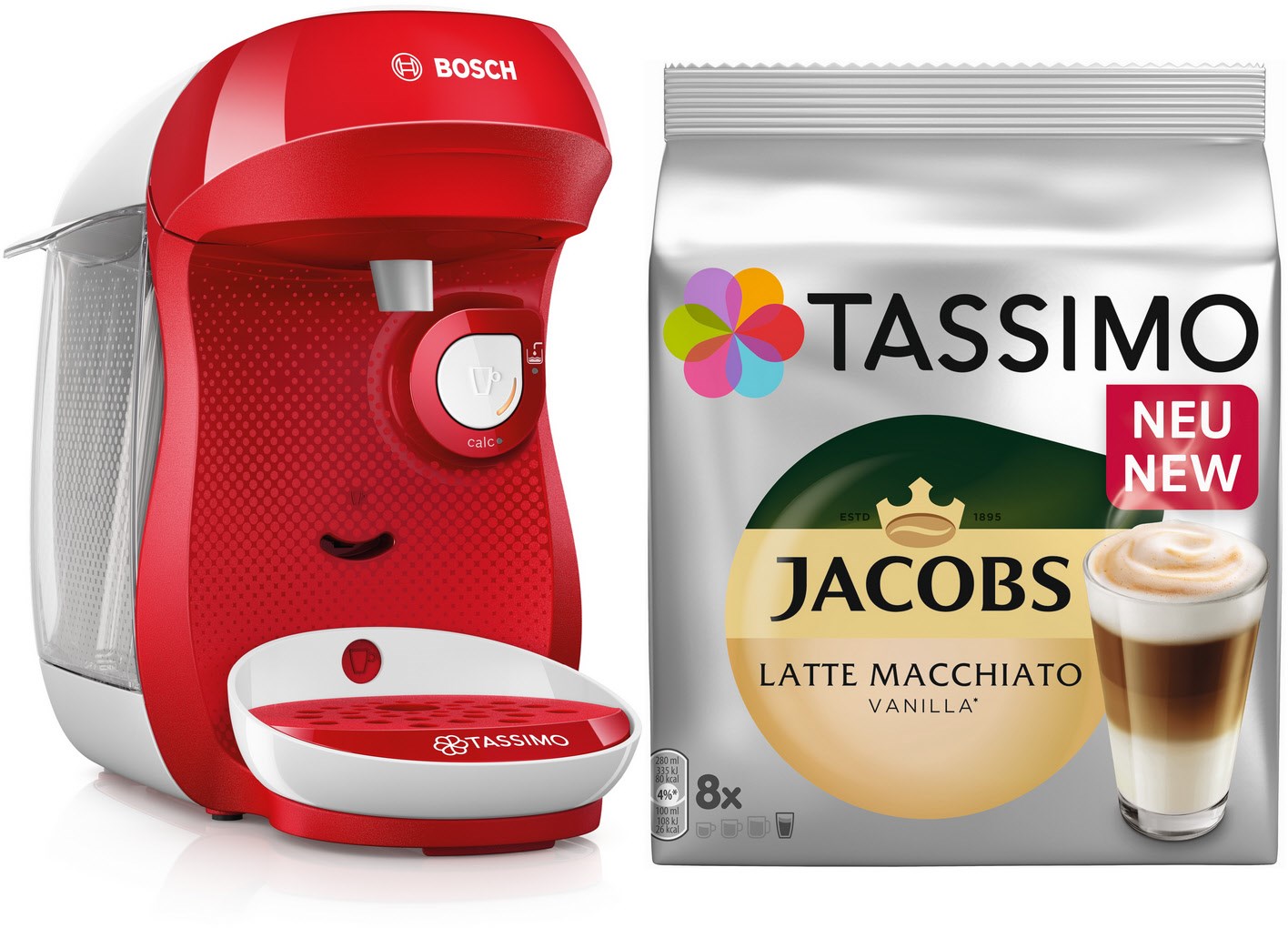 Bosch TAS1006 Tassimo Happy inkl. 2x Jacobs Latte Macchiato Vanille ...