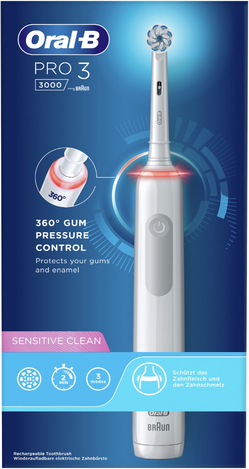 Oral-B Pro 3 3000 Sensitive Clean Elektrische Zahnbürste weiß | EURONICS
