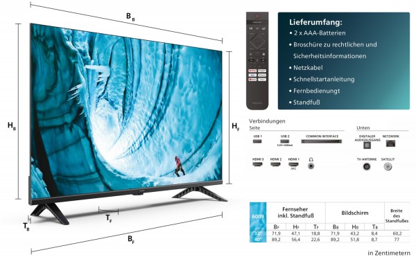 Philips 40PFS6009/12 99 cm (40") LCD-TV mit LED-Technik mattschwarz ...